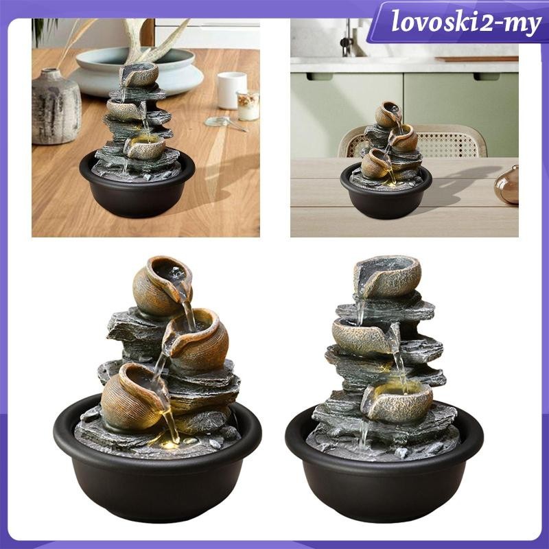 [LovoskiacMY] Tabletop Decor with Light Indoor Waterfall Mini Waterfall ...