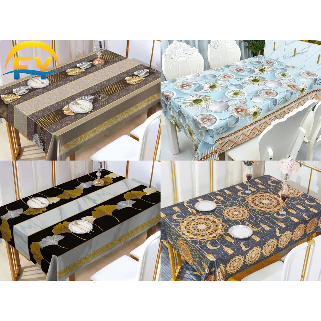 [Alas Meja Raya 2024] FY PVC Table Cloth Waterproof for 4 6 8 10 Seater ...