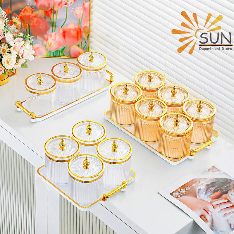 Gold Snack Tray Cake Storage Jar Snack Food Box Eid Jar Set Tray ...