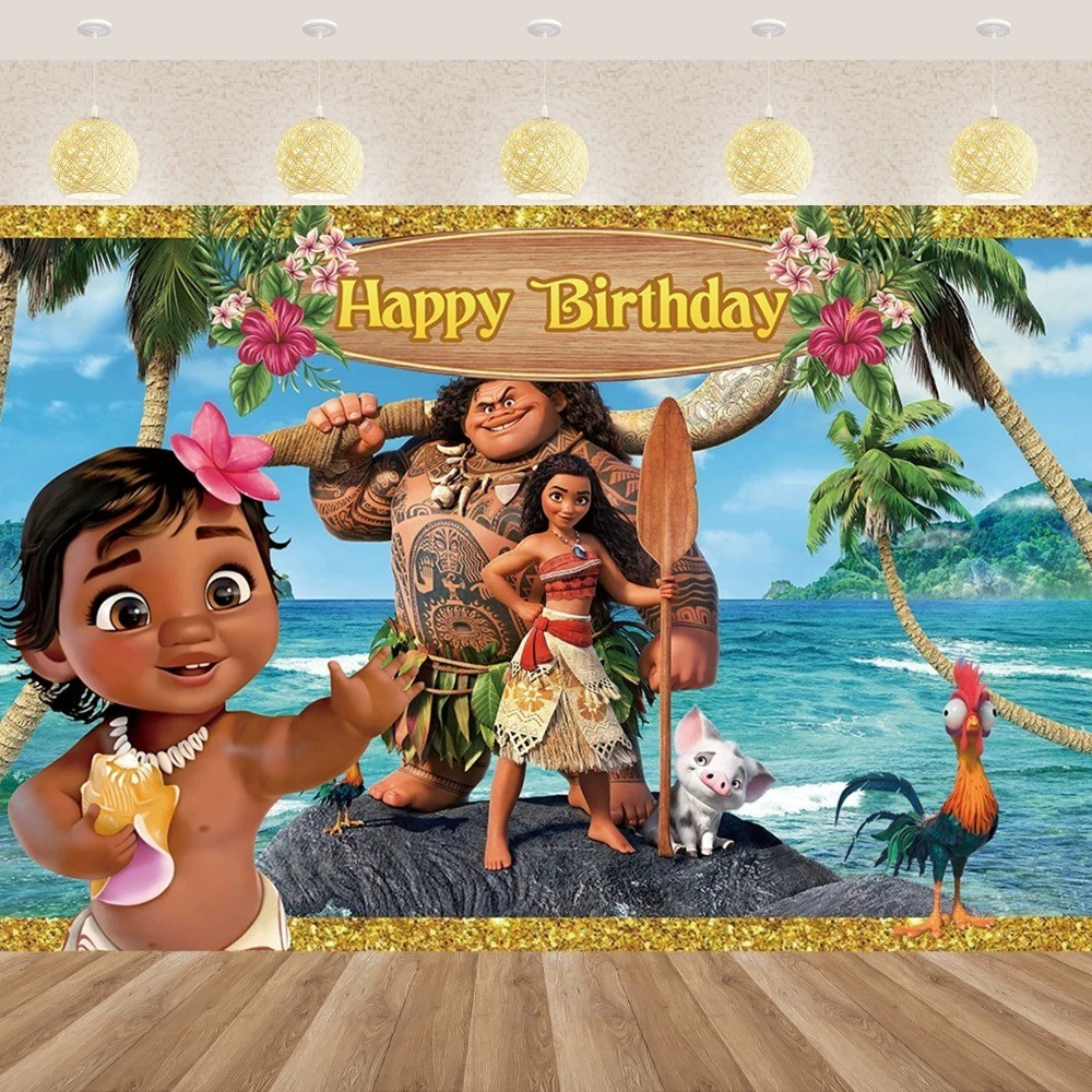 Moana Birthday Backdrop Banner Ocean Movie Girl Gifts Party Custom Kid ...