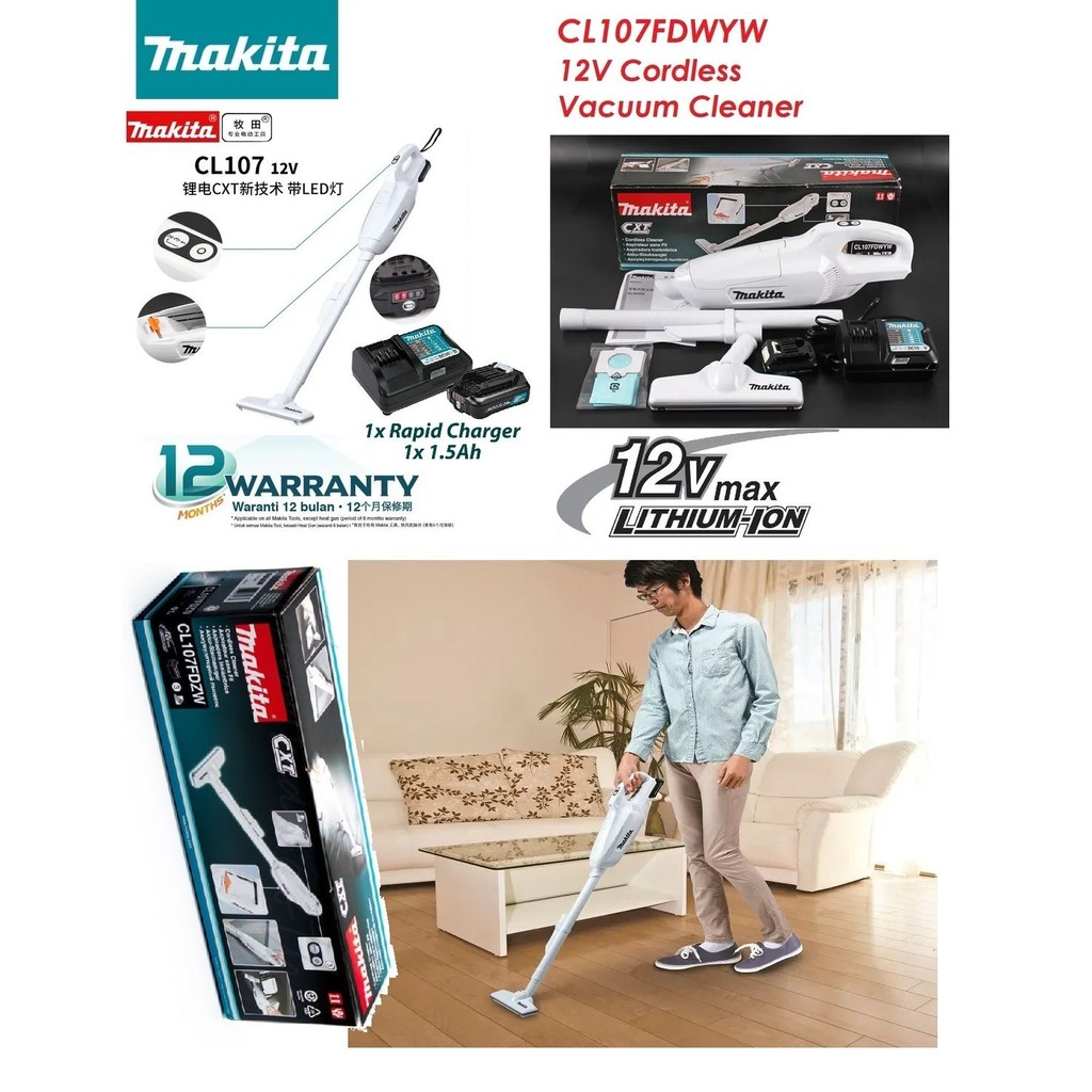 Makita CL107FDWYW 12V Max 32W Cordless Vacuum Cleaner 500/330ml | Shopee Malaysia