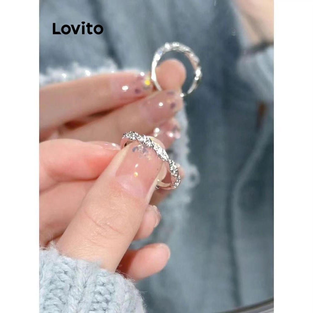 Lovito Elegant Floral Rhinestone Rings for Women LFA18451 Lovito Cincin Berlian Imitasi Bunga ...