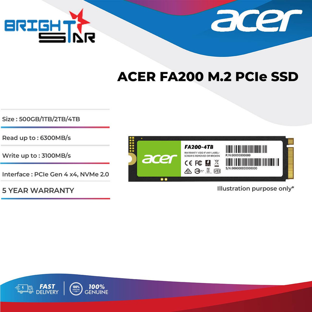 ACER FA200 M.2 PCIE Gen4x4 SSD (500GB/1TB/2TB/4TB) | Shopee Malaysia