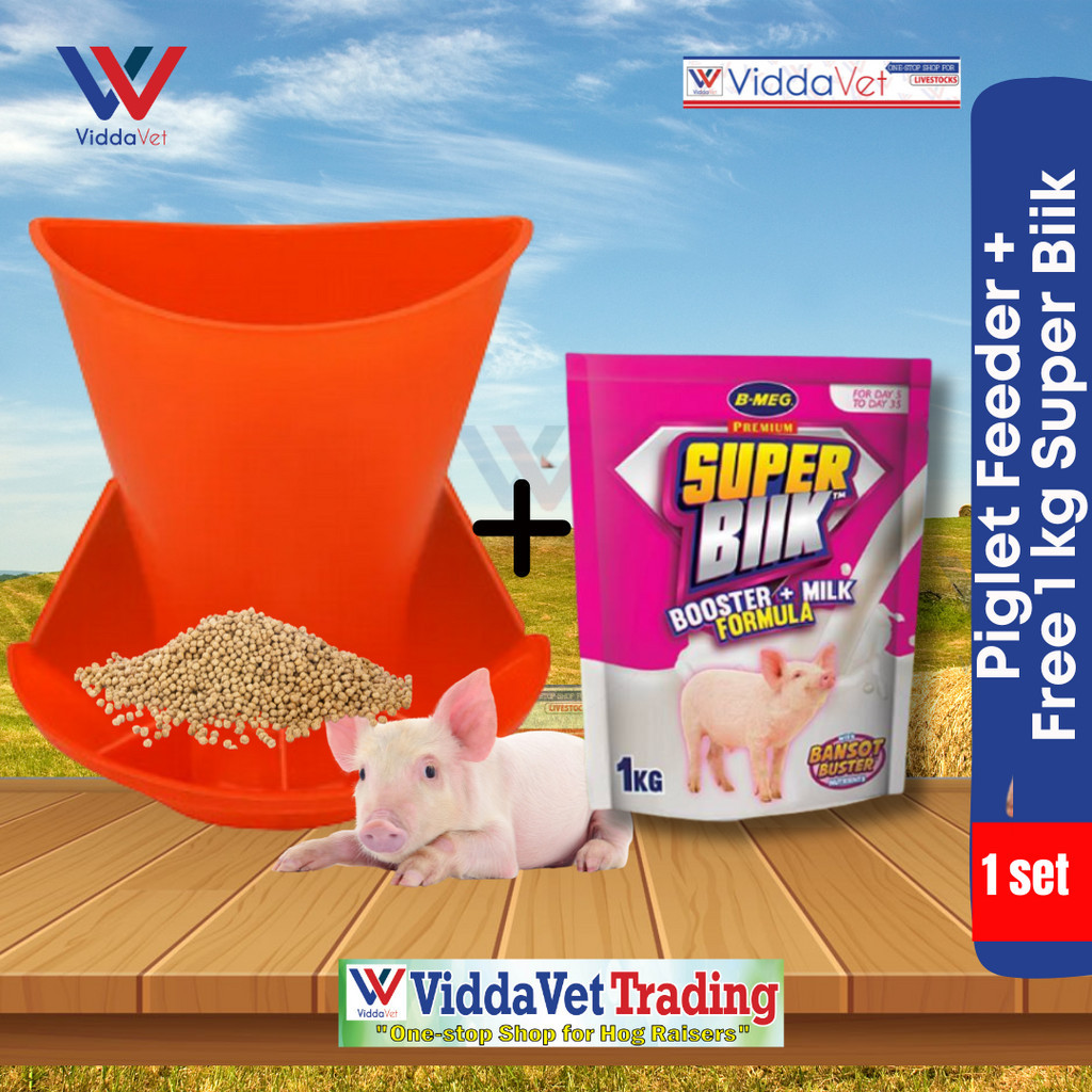 Viddavet wall-mounted piglet plastic feeder + Super Biik Piglet Booster ...