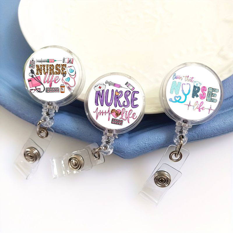 Nurse Life Design Pattern Medical ID Badge Reel Holder Doctor Nurse ...