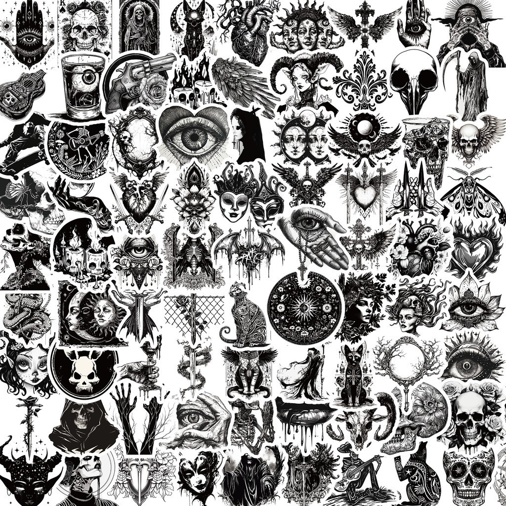 100/50PCS Black and White Horror Gothic Punk Style Waterproof Graffiti ...