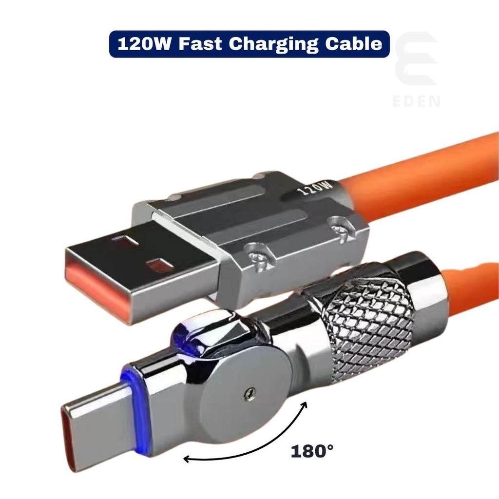 Fast Charging Cable 3-in-1 120W Rotatable 180 Degree Phone Cable Micro ...