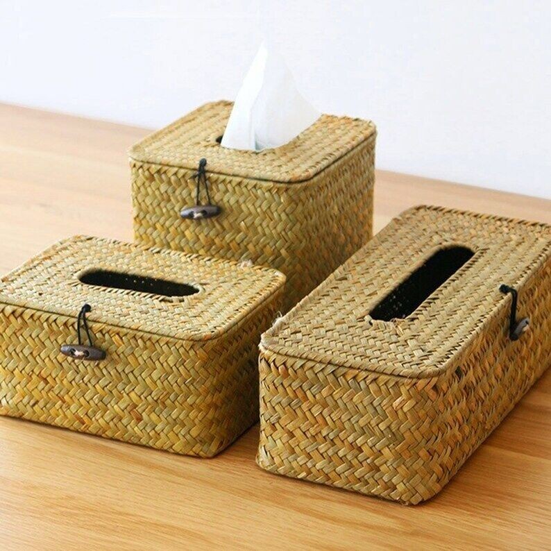 Woven Tissue Box Lid Decorative Seagrass Wicker Tissue Box Holder ...