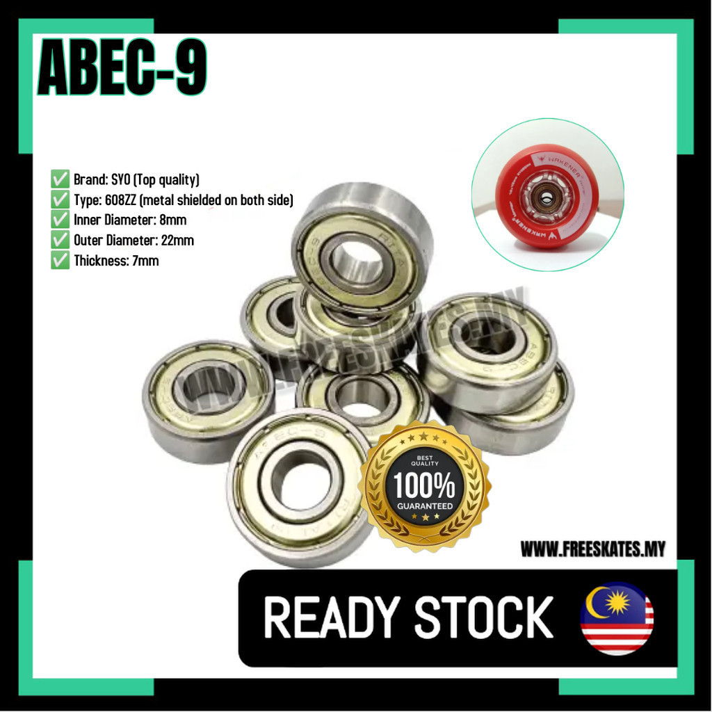 ABEC-9 (8Pcs) High Speed Bearings 608ZZ Freeskates Skateboard Roller ...