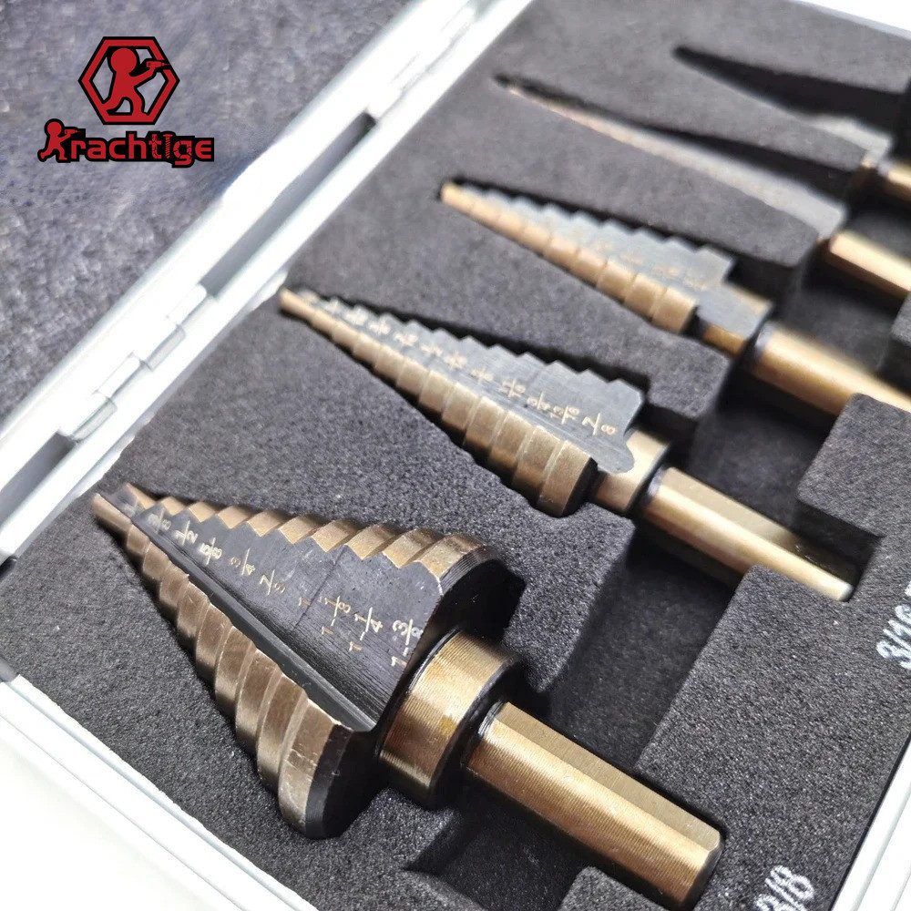 Krachtige 5Pcs Step Drill Bit Set Multiple Hole Titanium Conical ...