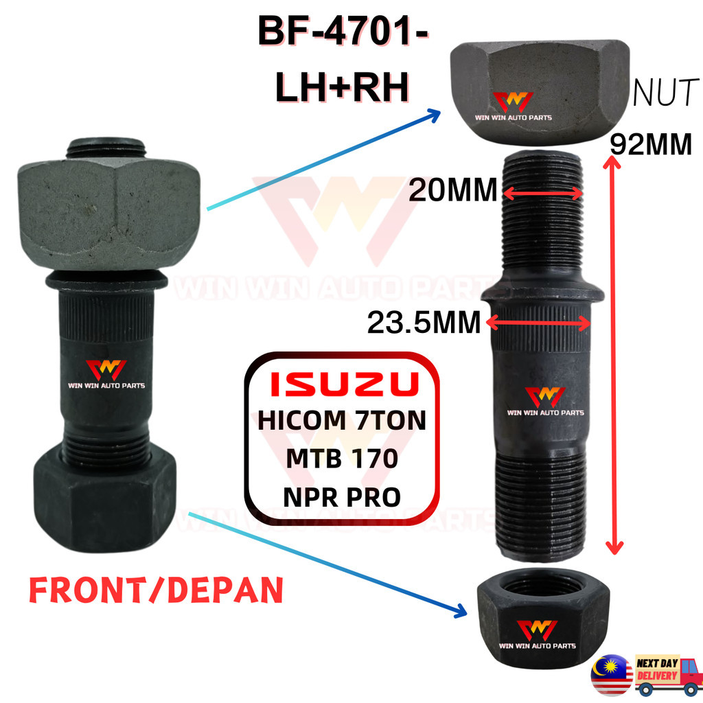Isuzu Hicom 7Ton/ MTB17 / NPR PRO Front/Depan Wheel Hub Bolt With Nut ...