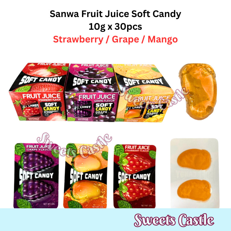Halal Sanwa Fruit Juice Soft Candy 10g x 30pcs Strawberry / Grape ...