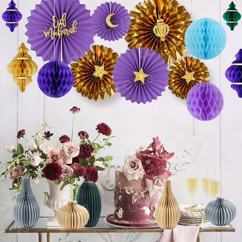 Eid Mubarak Honeycomb Vase 2025 Raya Desktop Paper Vases Ornament ...