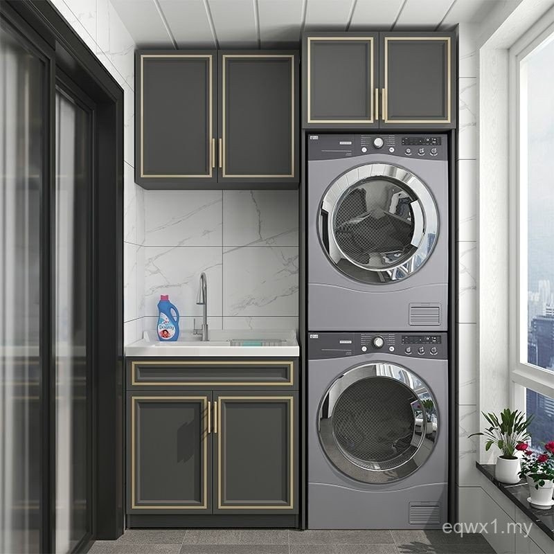 Space Aluminum Balcony Washing Cabinet Combination Dual Washing Machine ...