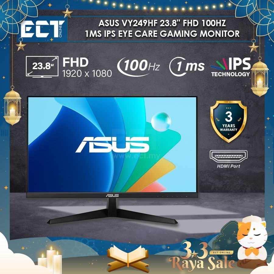 Asus VY249HF 23.8'' FHD 100Hz 1ms IPS Eye Care Gaming Monitor (1 x HDMI ...