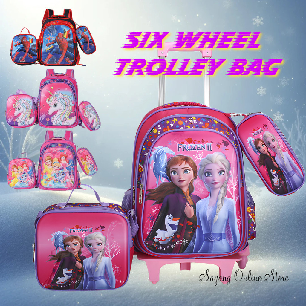 3in1 Cartoon Bag/ Beg Roda Sekolah Budak / Bag Set Add On Trolley ...