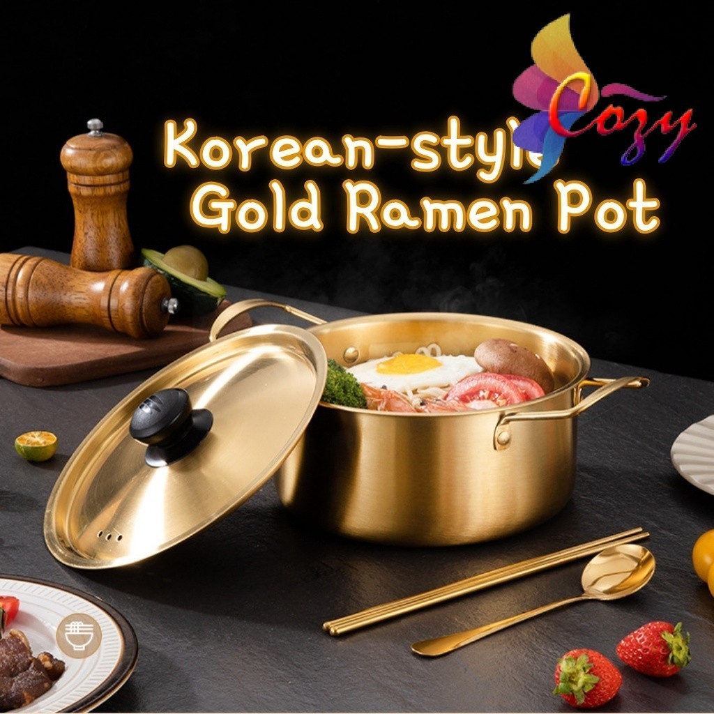 Korean Style Gold Ramen Bowl Noodle Pot Hotpot With Lid Double Handle ...