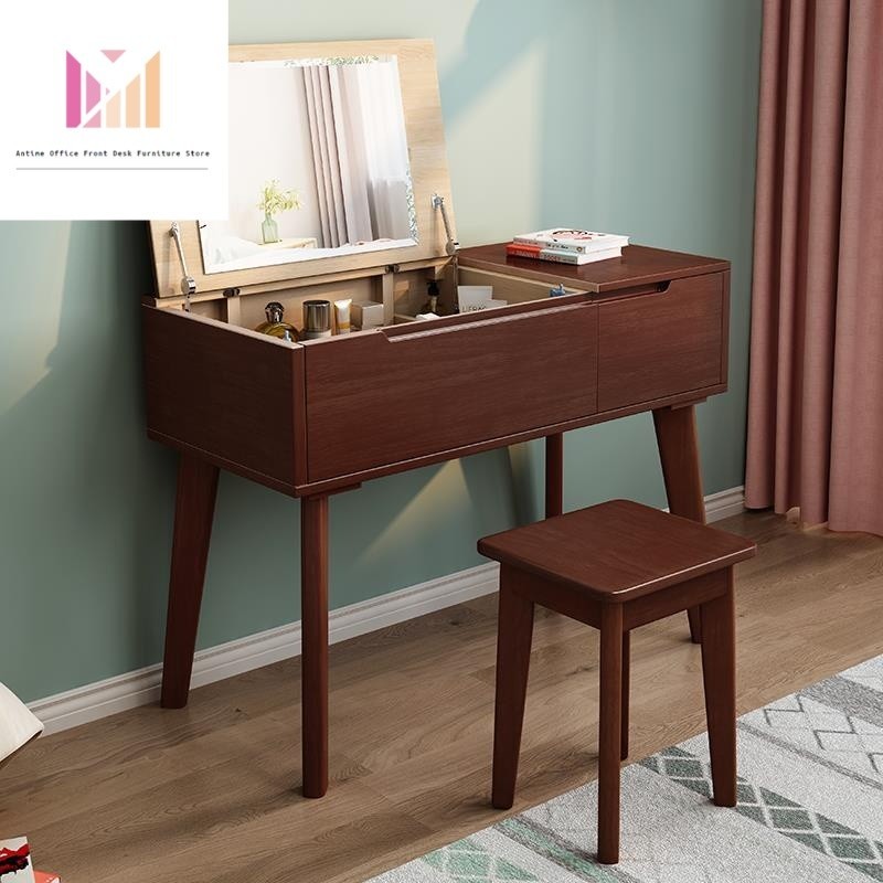 Nordic solid wood dressing table, bedroom small flip dressing table ...