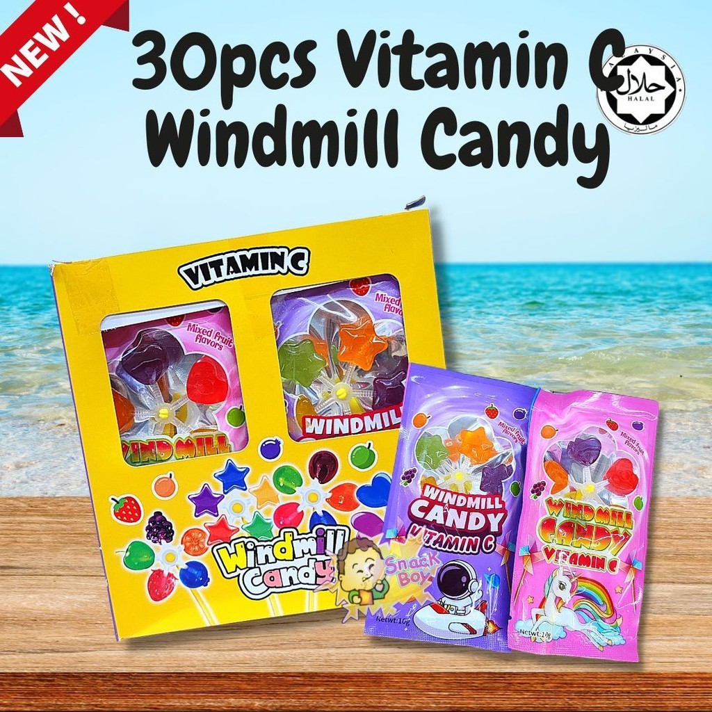 30pcs Leanseng Windmill Candy Lollipop mixed fruits flavor (kuning box ...
