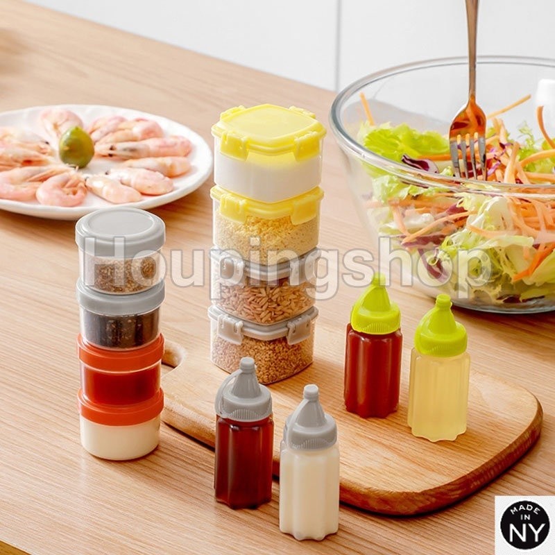 NY 4PCS/Set Portable Sauce Squeeze Bottle Mini Jar Seasoning Box Cute ...