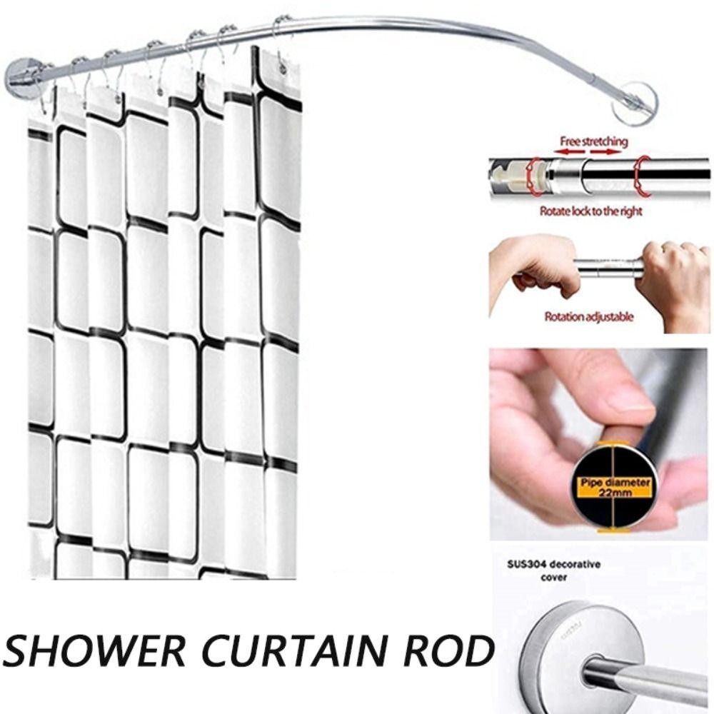 MURRAY1 Curved Bath Pole, Telescopic Stainless steel Shower Curtain ...