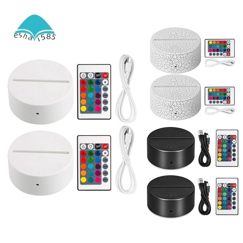 2 Pack 3D Night LED Light Lamp Base + Remote Control + USB Cable, 16 ...