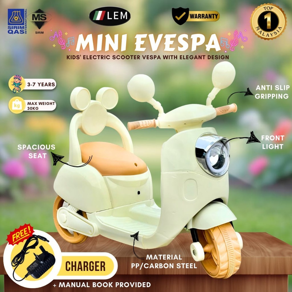 NEW!!! LEM 2025 MINI ELECTRIC E-VESPA TOYS MOTOR FOR KIDS RIDE ON ...