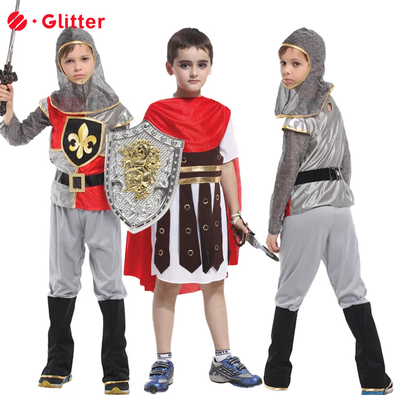 Greek Roman Warrior Gladiator Costume for Kids Boy Brown Knight Julius ...