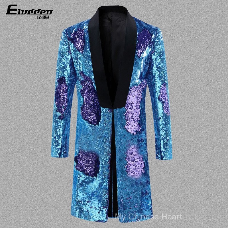 [Premium Suit] Two-Color Sequined Performance Costume Long Male Host ...