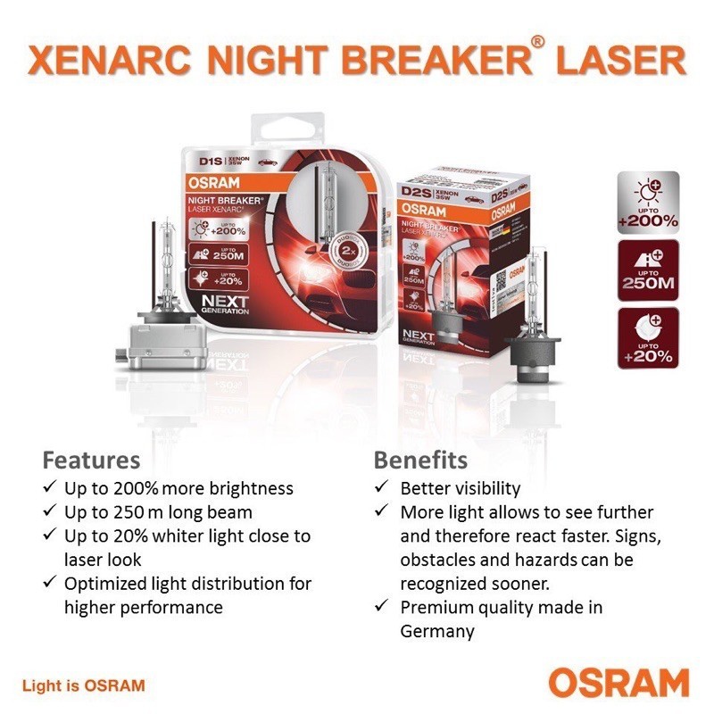 66140XNL Osram Xenarc HID D1S 35W P32D-2 Night Breaker Laser Xenarc ...