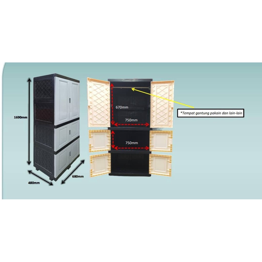 0021 EAGLE BRAND Storage Cabinet Plastic Wardrobe 2 Compartment ...