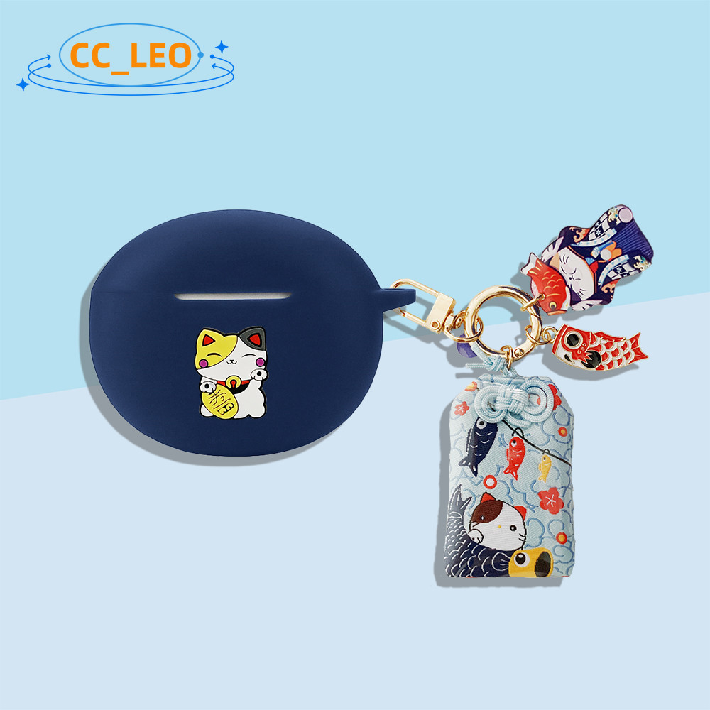 For Huawei FreeClip Case Silicone Soft Case Cute Lucky Cat Keychain ...