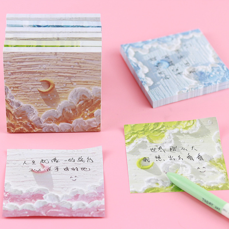 CHO Landscape Oil Painting Post-it Notes Girl Hand Ledger Material Memo ...