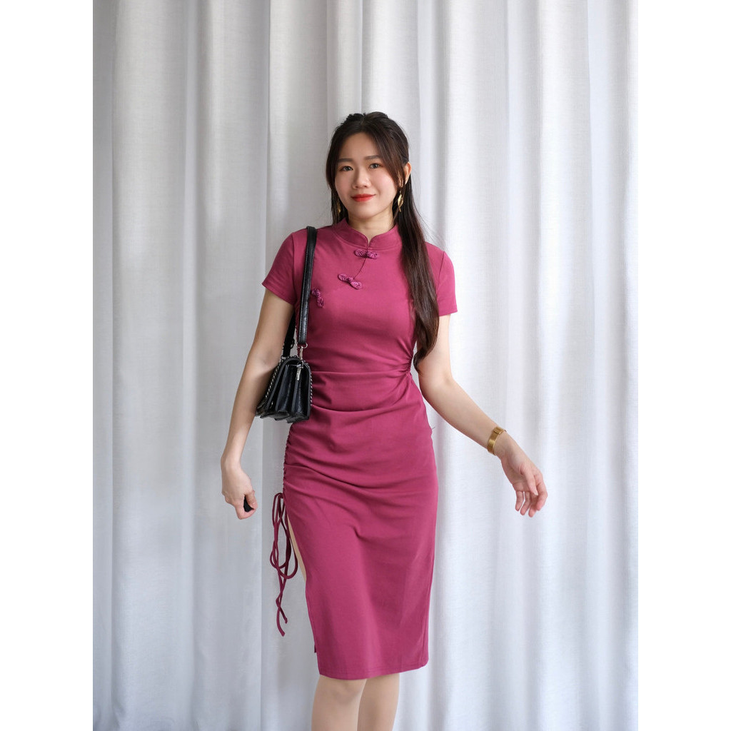 ACEWIN Bodycon Cheongsam Dress with Side Drawstring (Size S-XL) 703215 ...