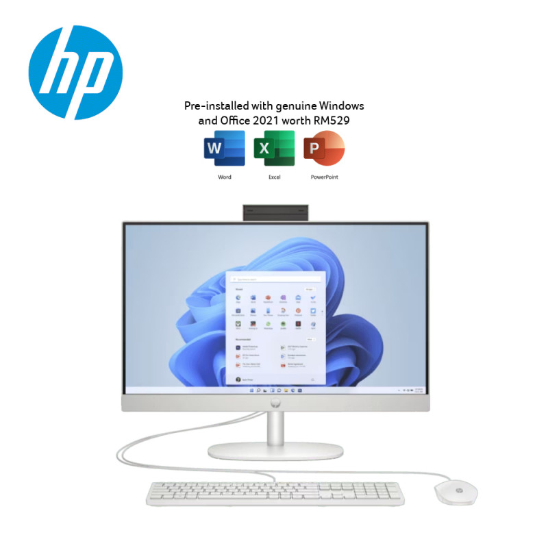 HP 24-Cr0033d 23.8" FHD All-In-One Desktop PC Shell White ( N100, 8GB ...
