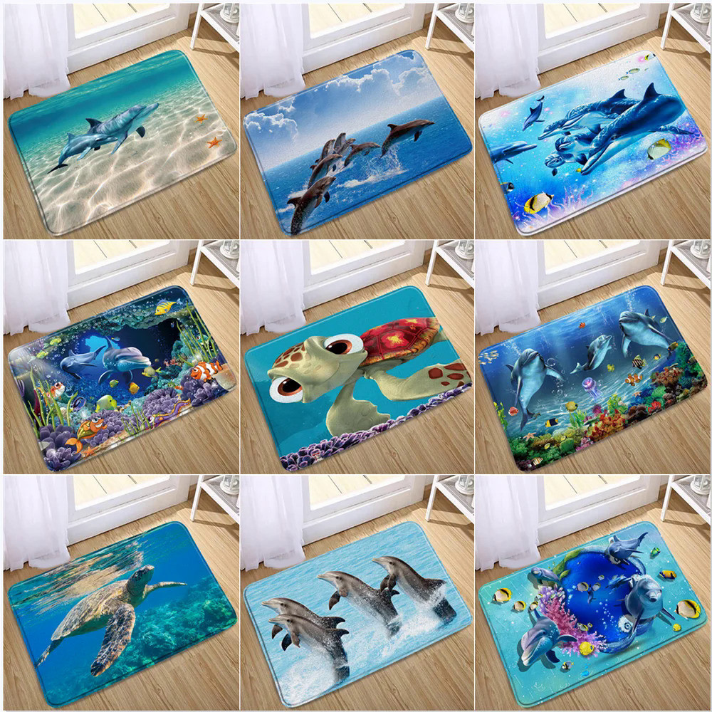 Dolphin Sea Turtle Bath Mats Bathroom Decoration Non-Slip Rugs Entrance ...