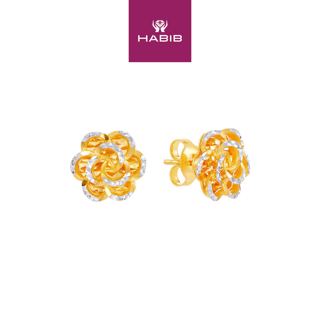 HABIB 916/22K Yellow and White Gold Earrings E68630124(L) | Shopee Malaysia