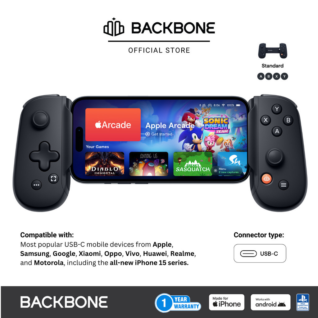 Backbone One - Apple Arcade Edition for iPhone 15 & Android - USB-C (2nd gen) | Shopee Malaysia