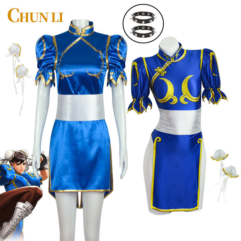 Chun li cos blue cheongsam combat suit cosplay women's clothing ...