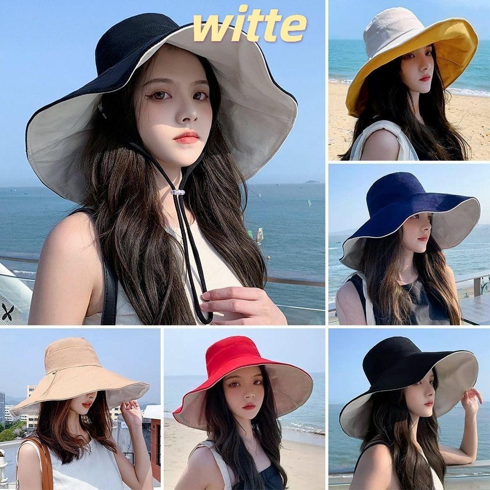 WITTE Sun Hat Women Bucket Hat Adjustable Beach Hat UV Double Sided Cap ...