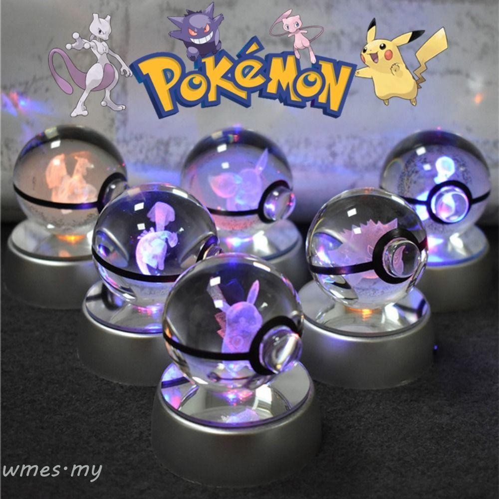 WMES1 3D Crystal Ball, Gengar Mew Night Light Pikachu Glass Ball ...