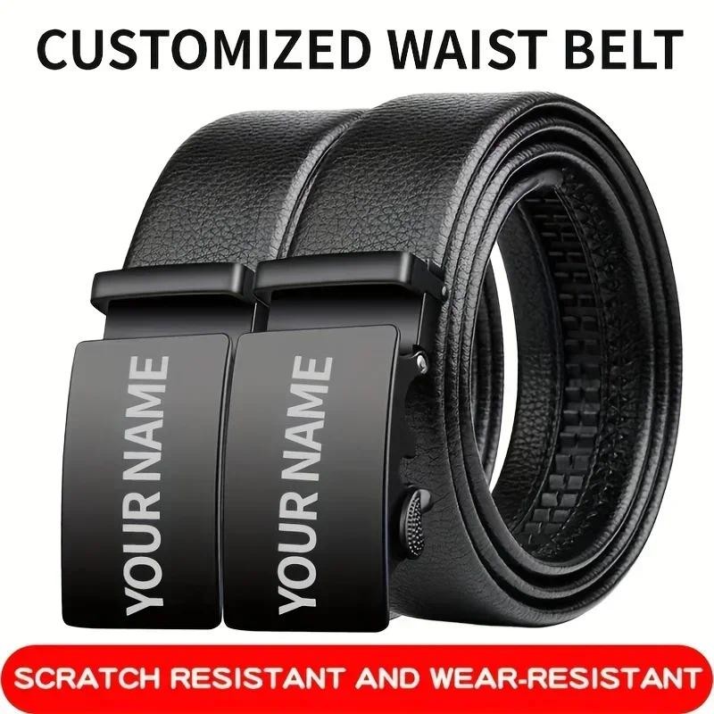 Custom Personalized Name Text Belt for Men PU Leather Alloy Buckle ...