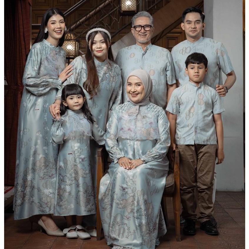 Mayoutfit Tea House Family Set Smoke Blue Series | Sarimbit Eid Muslim ...
