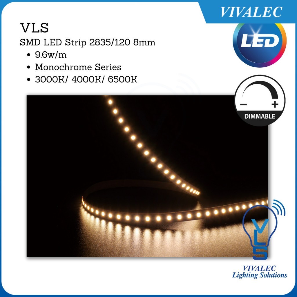 [ VLS ] SMD2835/120 9.6W 8mm LED Strip Light (Monochrome Series ...