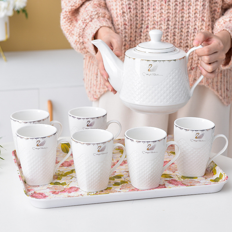 Set Teko dan Cawan Teh Nordic untuk Kegunaan Rumah, Cawan Air Ruang ...