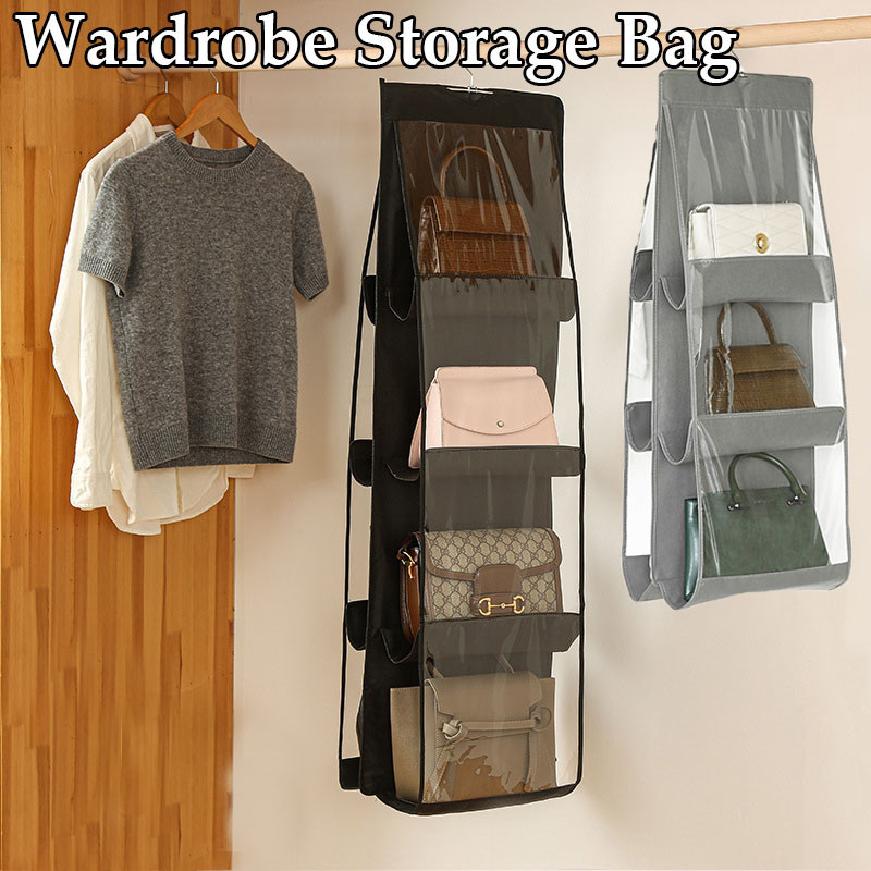 Wardrobe Storage Bag 6/8 Pocket Foldable Dustproof Handbag Storage Bag ...