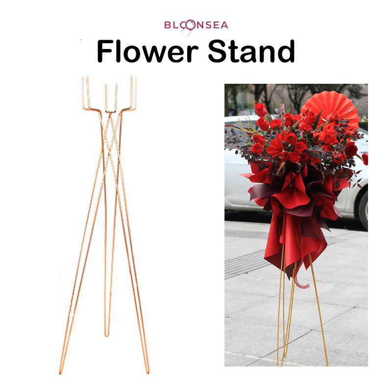 Gold Metal Flower Stand For Grand Opening Ceremony Steel Basket Tripod ...