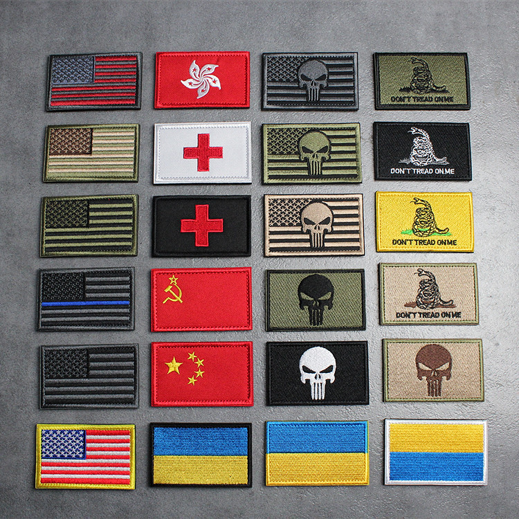 Unique Embroidery Velcro Patch Badge Skull American Flag Red Cross ...