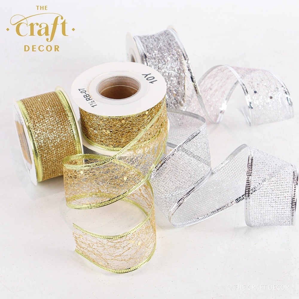 The Craft Decor 4cmx10Yards Glitter Netting Ribbon With Side Wire ...
