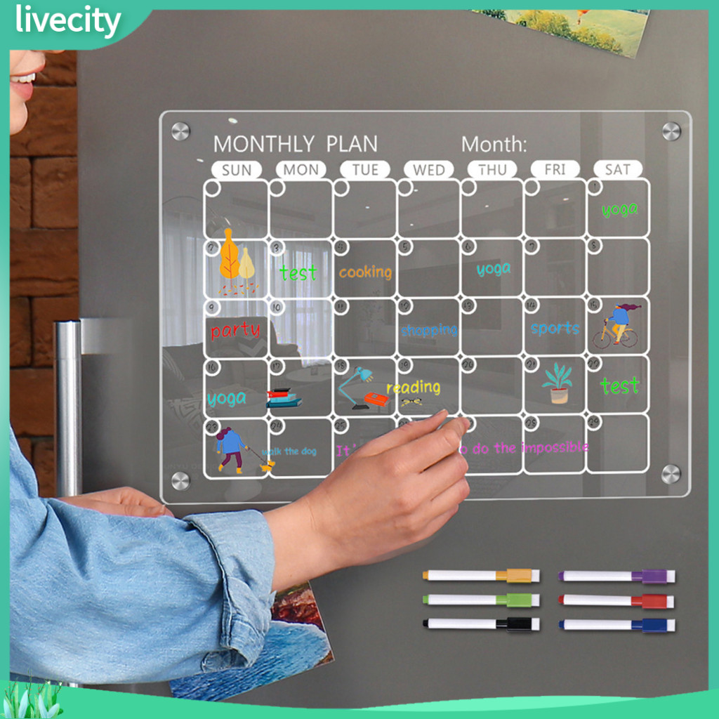 livecity| Meal Planning Whiteboard Acrylic Magnetic Calendar Whiteboard ...